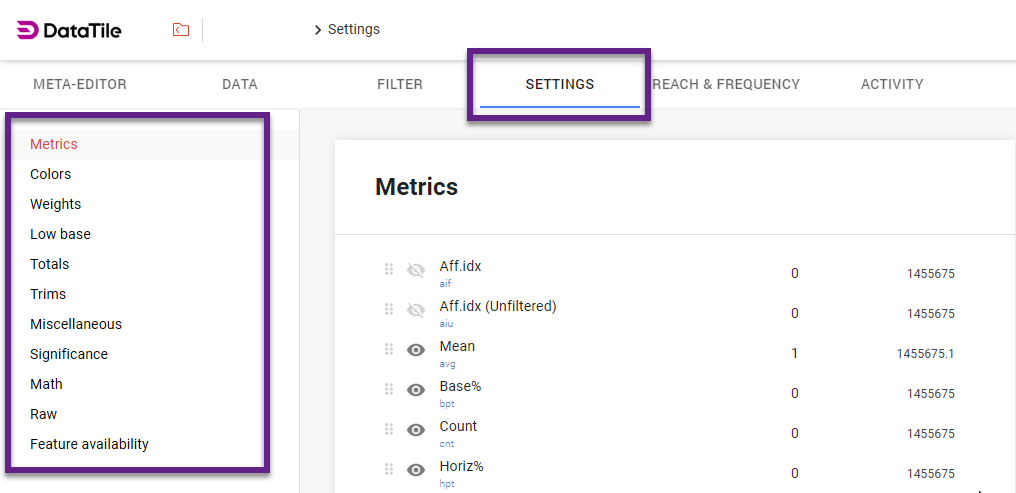 Database settings overview